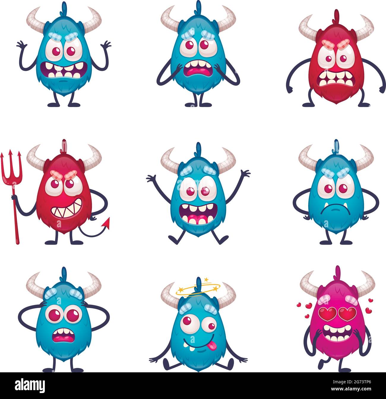 Cartoon monster emoticons set with isolated characters of doodle style ...