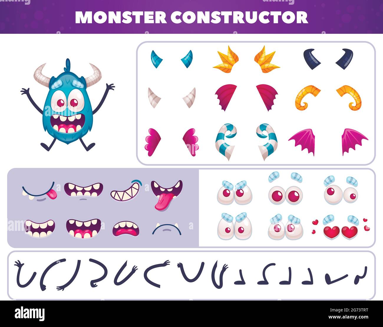 Cartoon monster emoticons set of isolated elements for creating funny ...