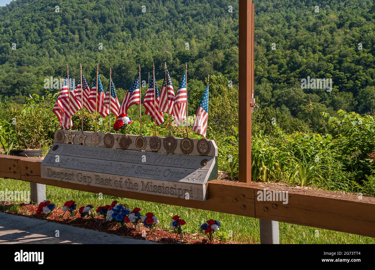 Johnstown, PA, USA - June 12, 2008: American flags on sign at Deepest ...