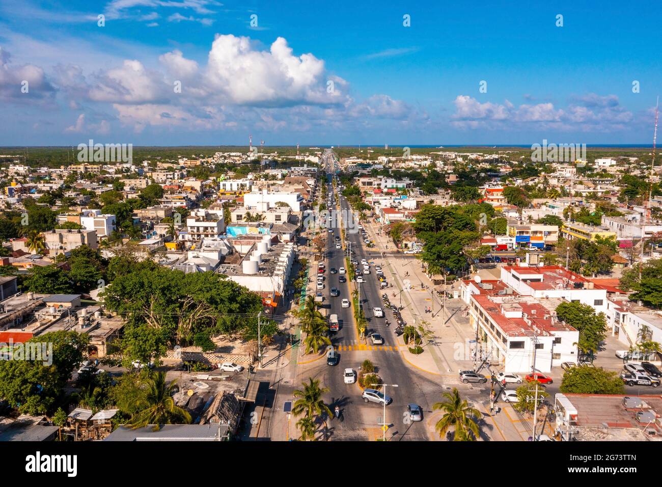 Aerial view of the Tulum town from above. Small Mexican village Stock ...