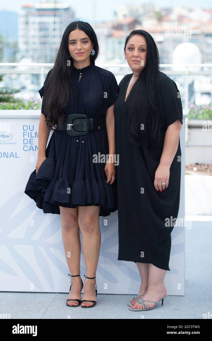 Cannes, France. 10th July, 2021. Hafsia Herzi and Halima Benhamed ...