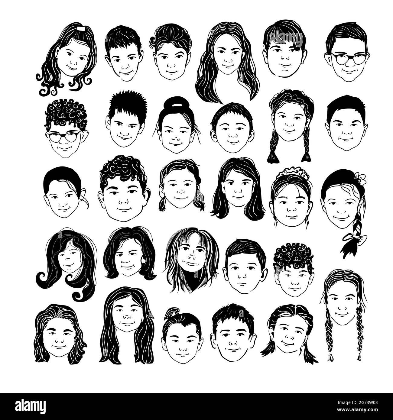 monochrome faces of children. Vector illustration Stock Vector Image ...