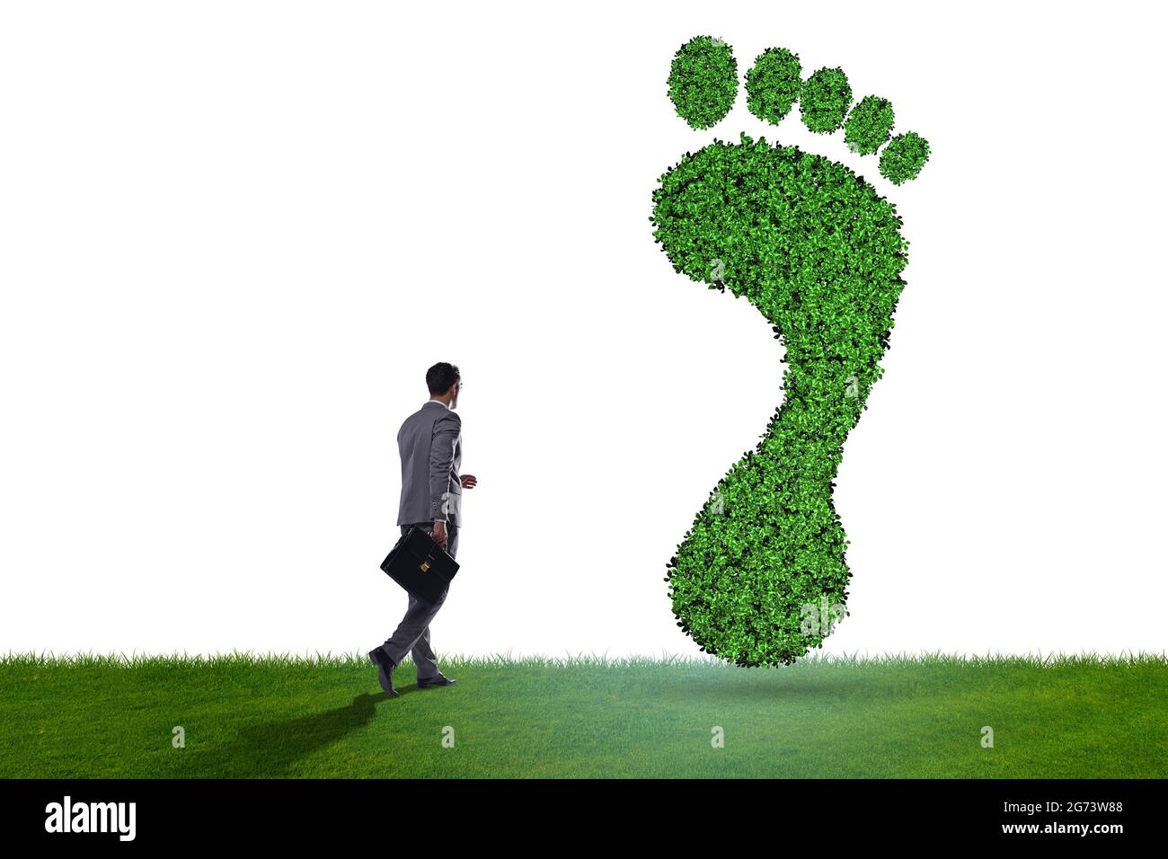 Ecology concept with the green footprint and businessman Stock Photo ...