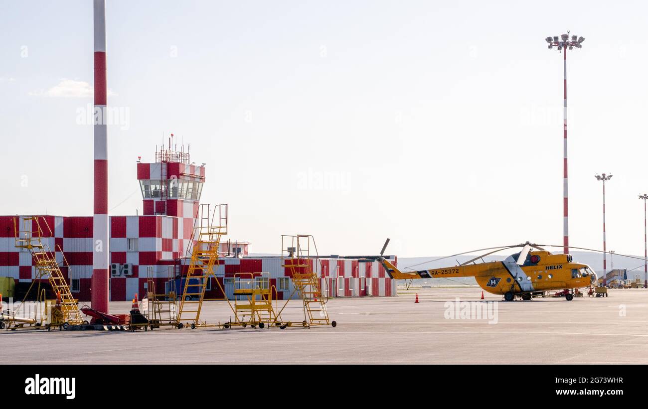 Helix helicopter on tarmac of airfield of Koltsovo international ...