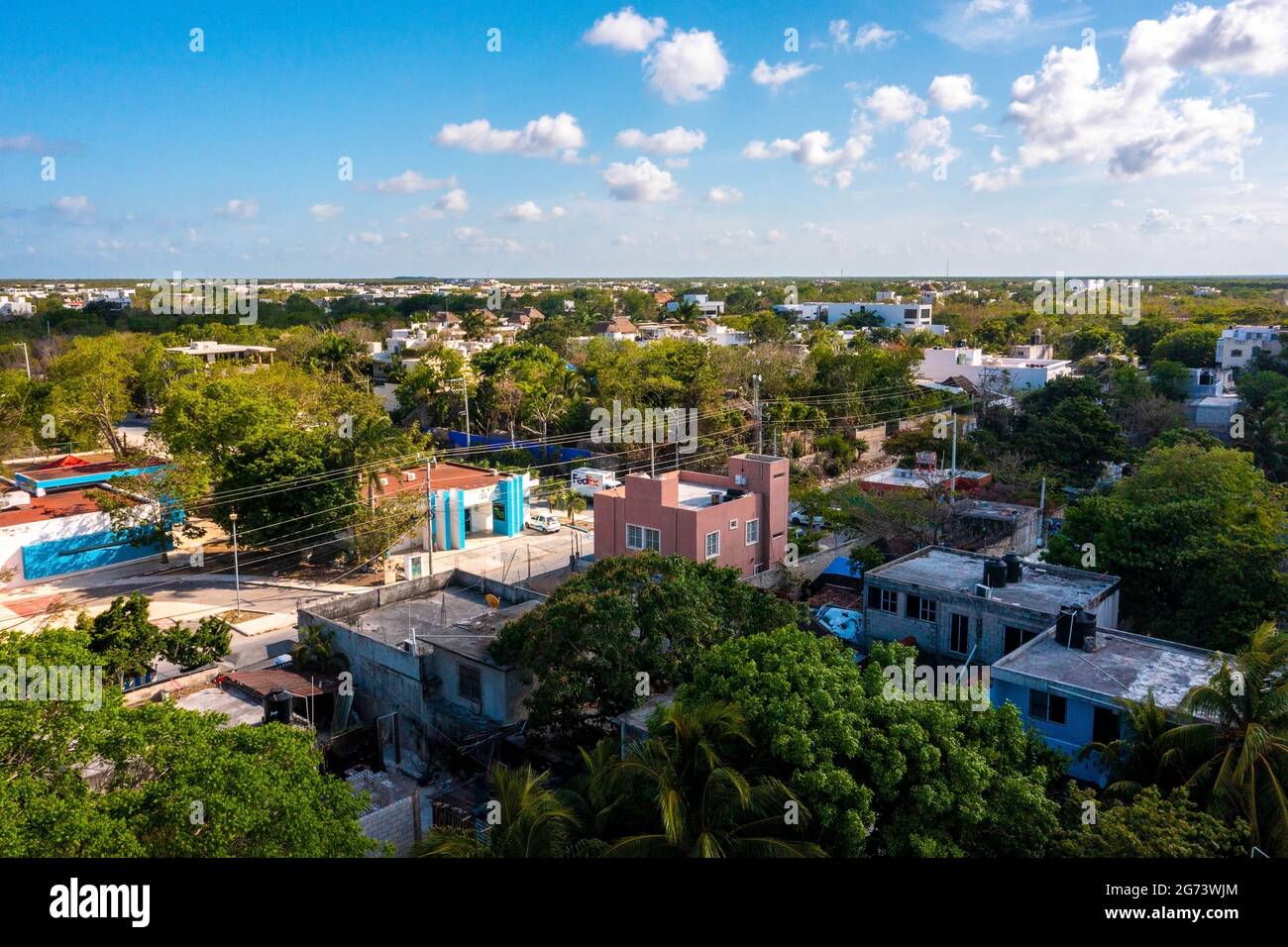 Aerial view of the Tulum town from above. Small Mexican village Stock ...