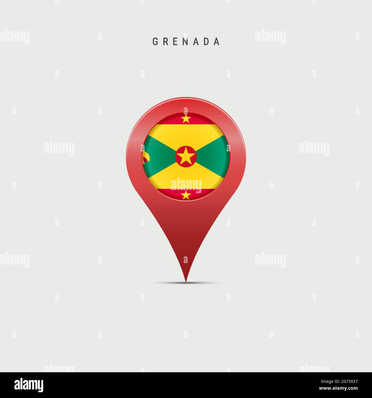 Teardrop map marker with flag of Grenada. Grenadian flag inserted in the location map pin ...