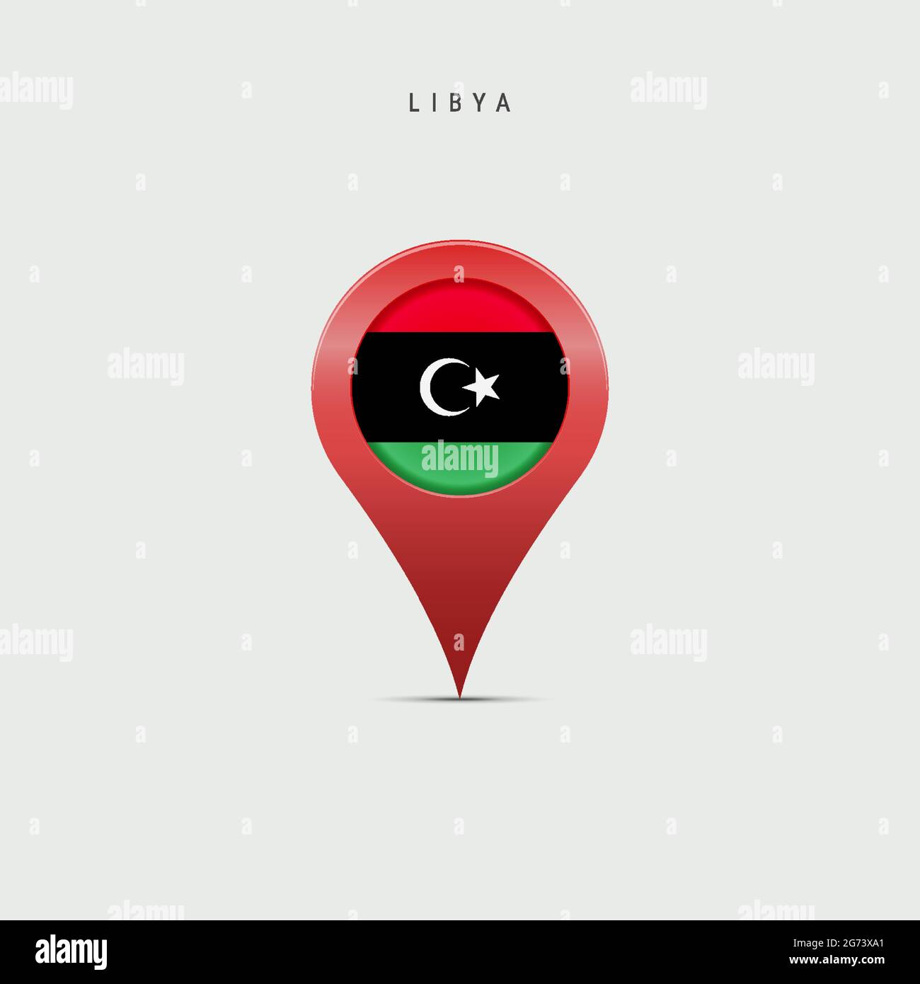 Teardrop map marker with flag of Libya. Libyan flag inserted in the location map pin. Vector ...
