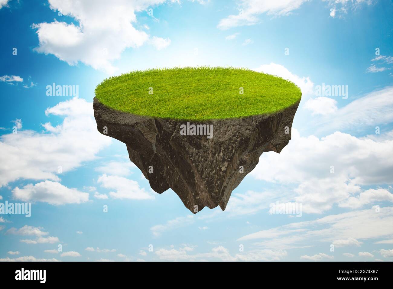 Floating flying island in the ecological concept - 3d rendering Stock ...