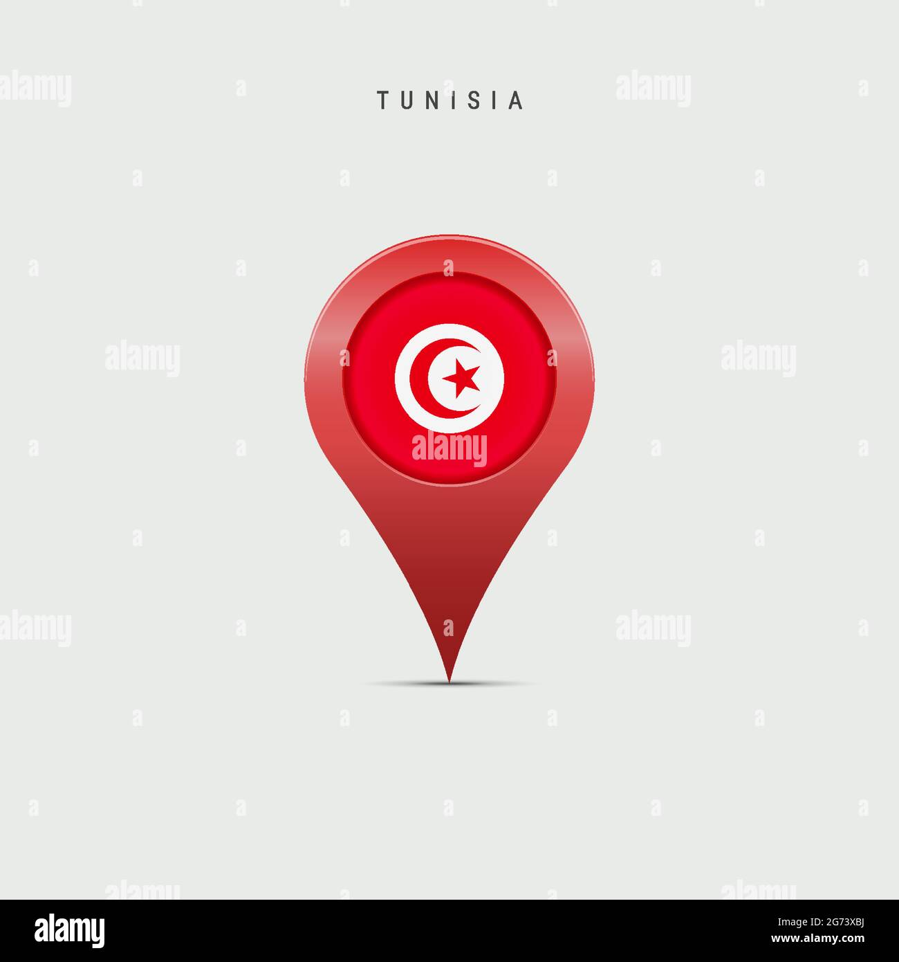 Teardrop map marker with flag of Tunisia. Tunisian flag inserted in the location map pin. Vector ...