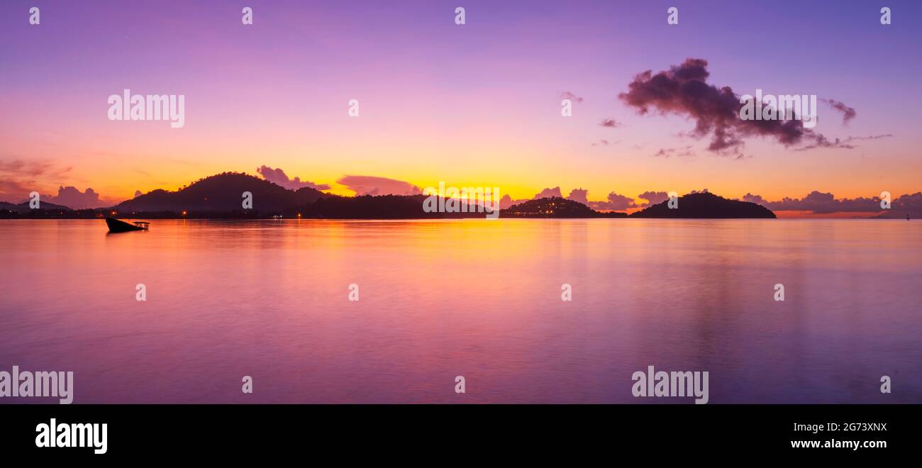 Long exposure colorful sunset or sunrise over sea Clear sky sunset with ...