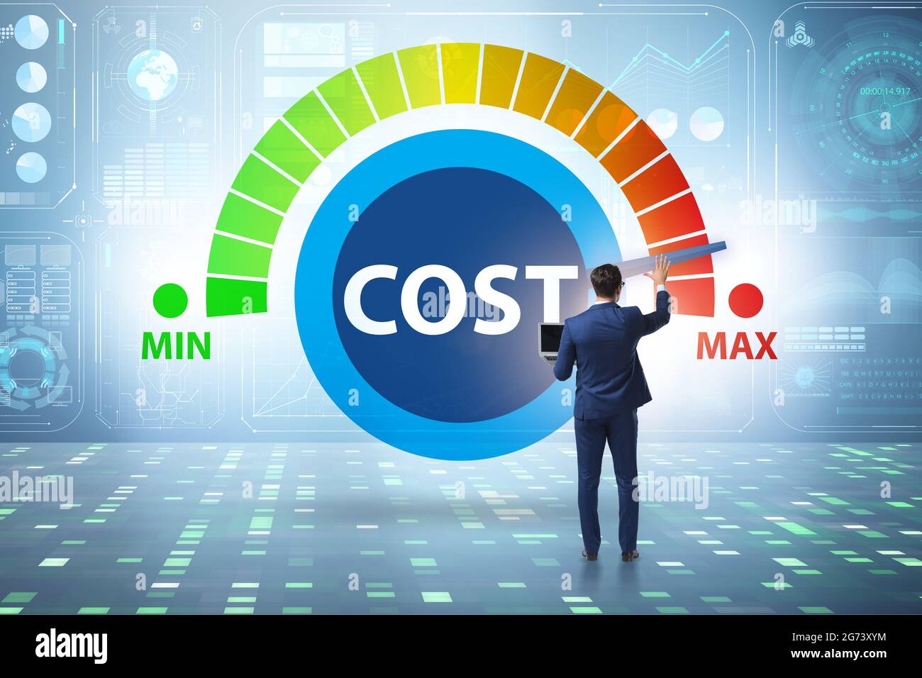 Cost management concept with the businessman Stock Photo - Alamy