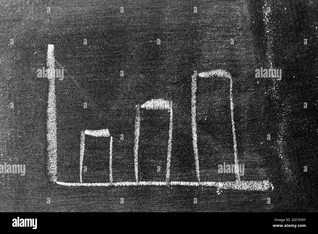 White color chalk drawing as upward bar graph on blackboard or ...