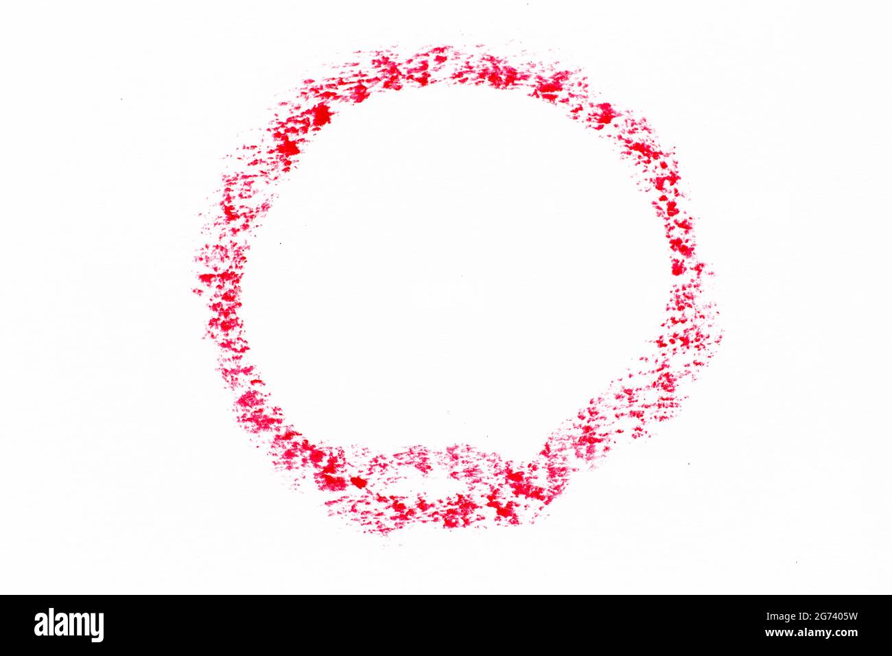 Red color oil pastel drawing in circle or round shape on white paper ...