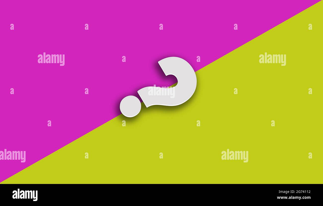 3d Question mark with two background parts. Green and pink backgrounds ...
