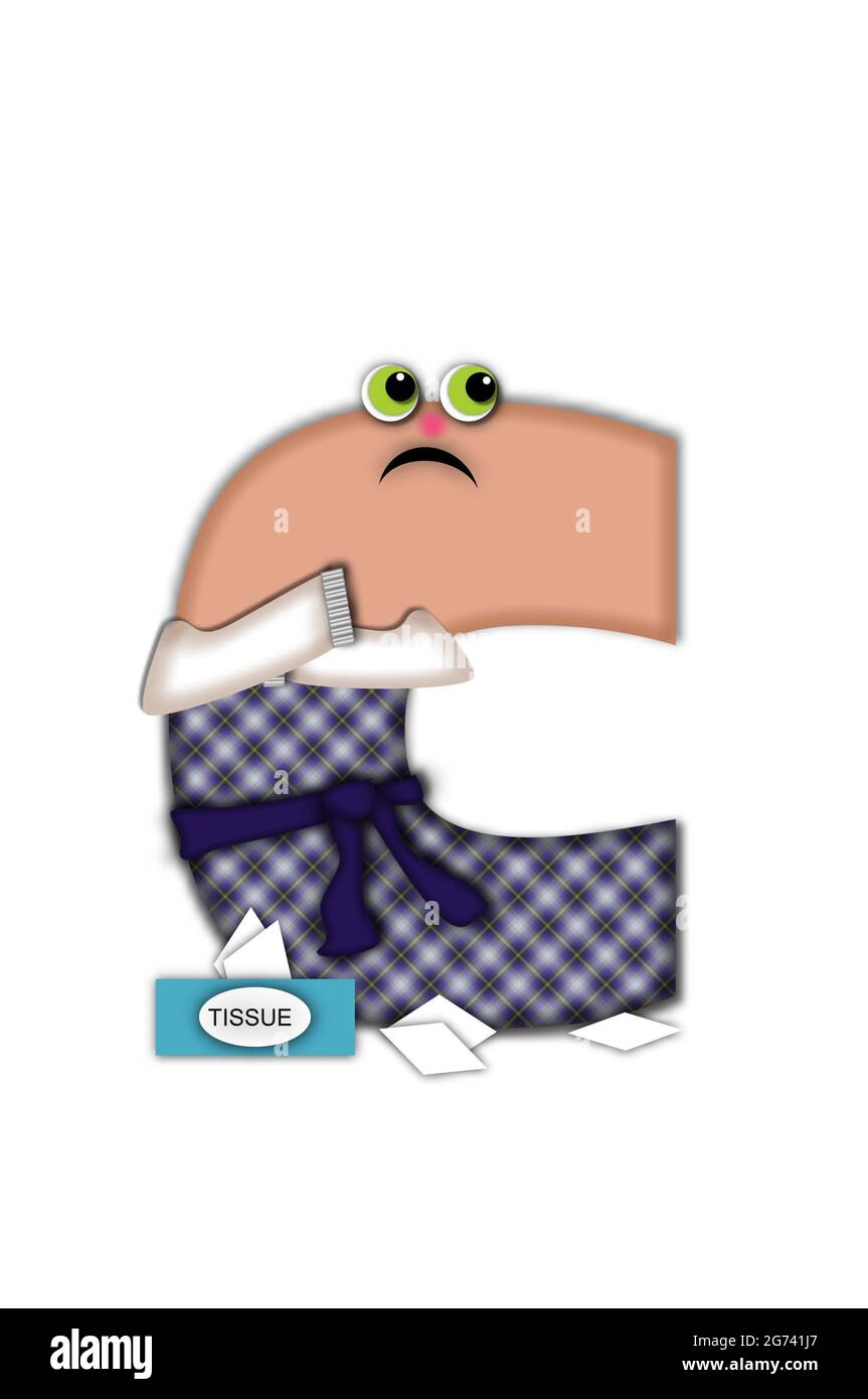 Alphabet letter C, in the alphabet set Flu Season, is dressed in plaid ...