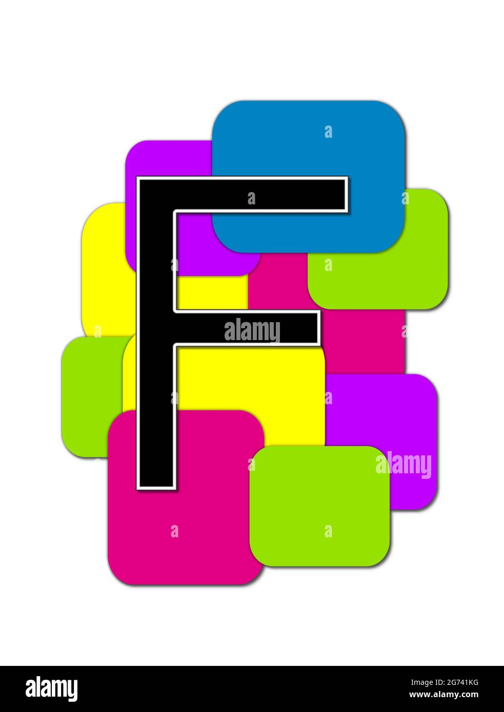 The letter F, in the alphabet set "Geometric" is black and rimmed in ...
