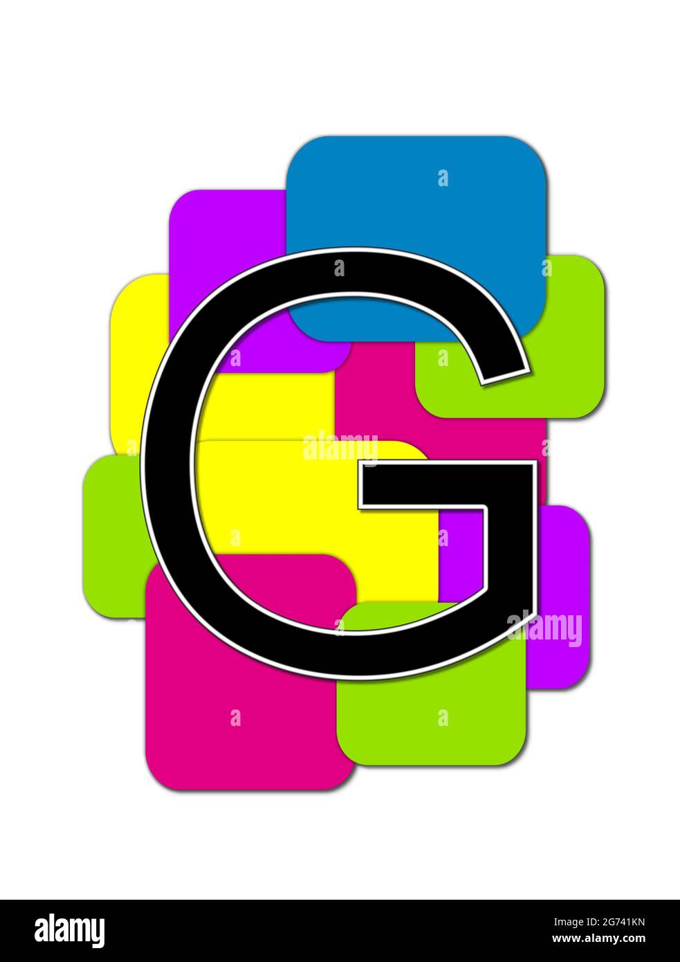 The letter G, in the alphabet set "Geometric" is black and rimmed in ...