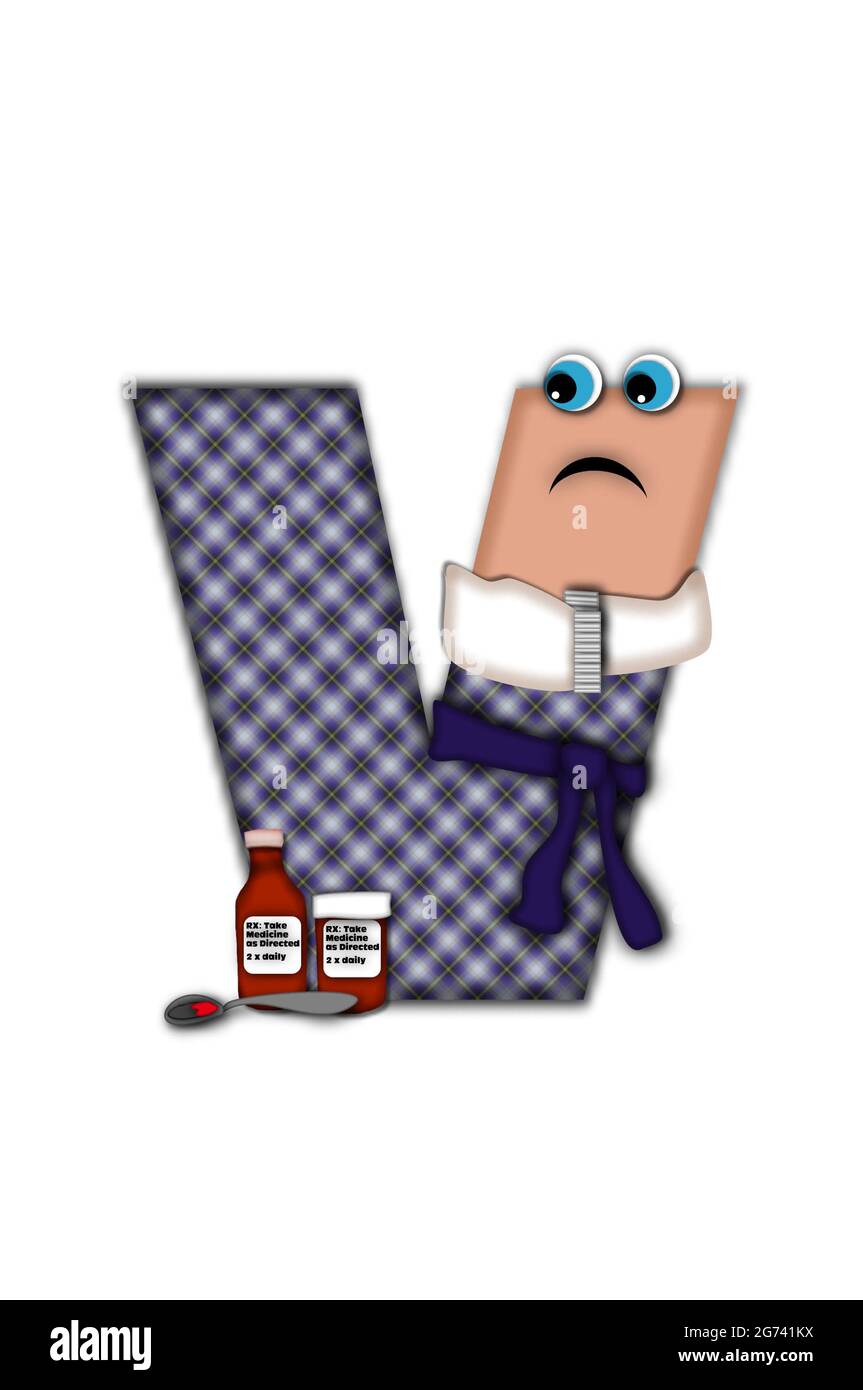 Alphabet letter V, in the alphabet set Flu Season, is dressed in plaid ...