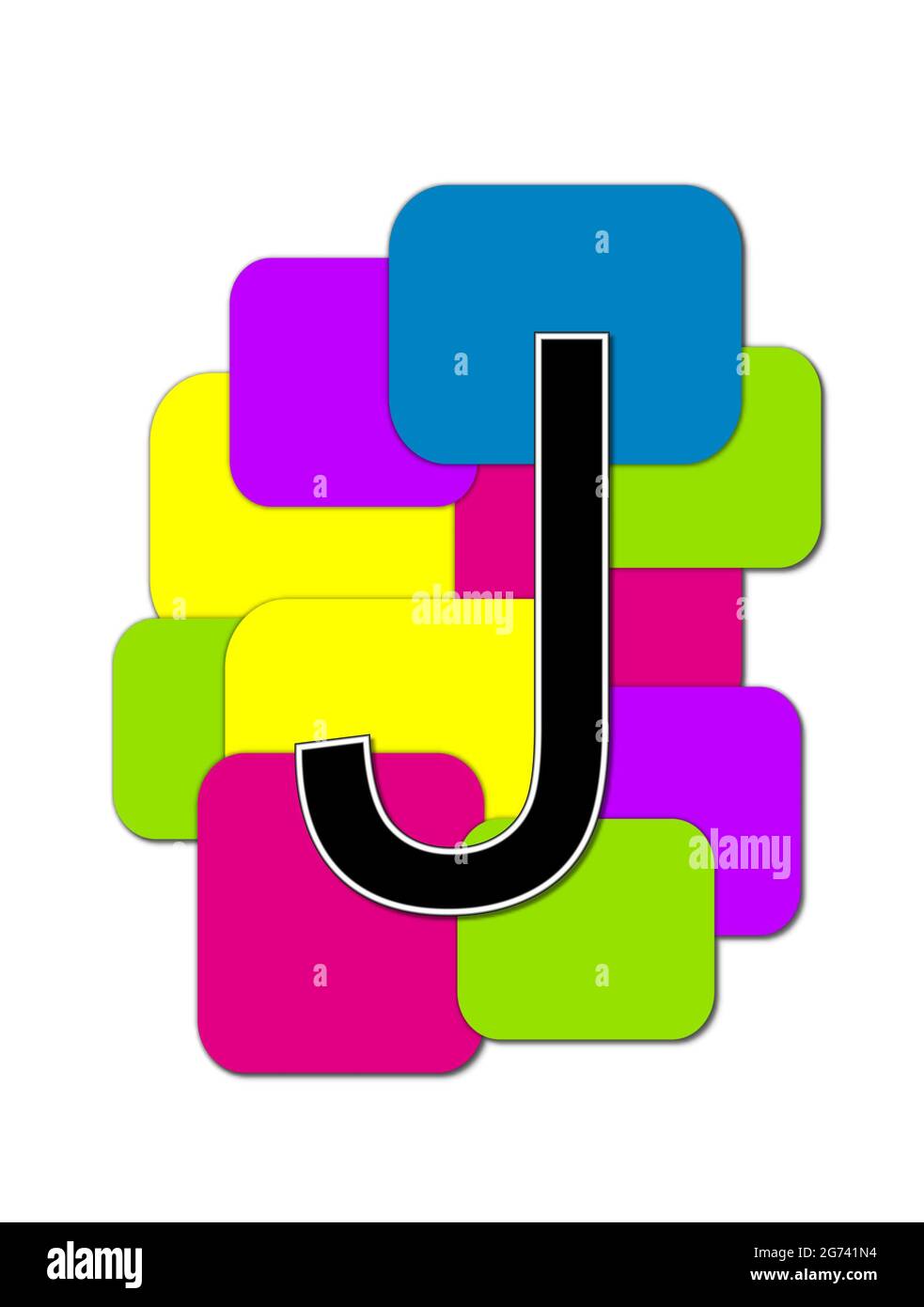 The letter J, in the alphabet set "Geometric" is black and rimmed in ...