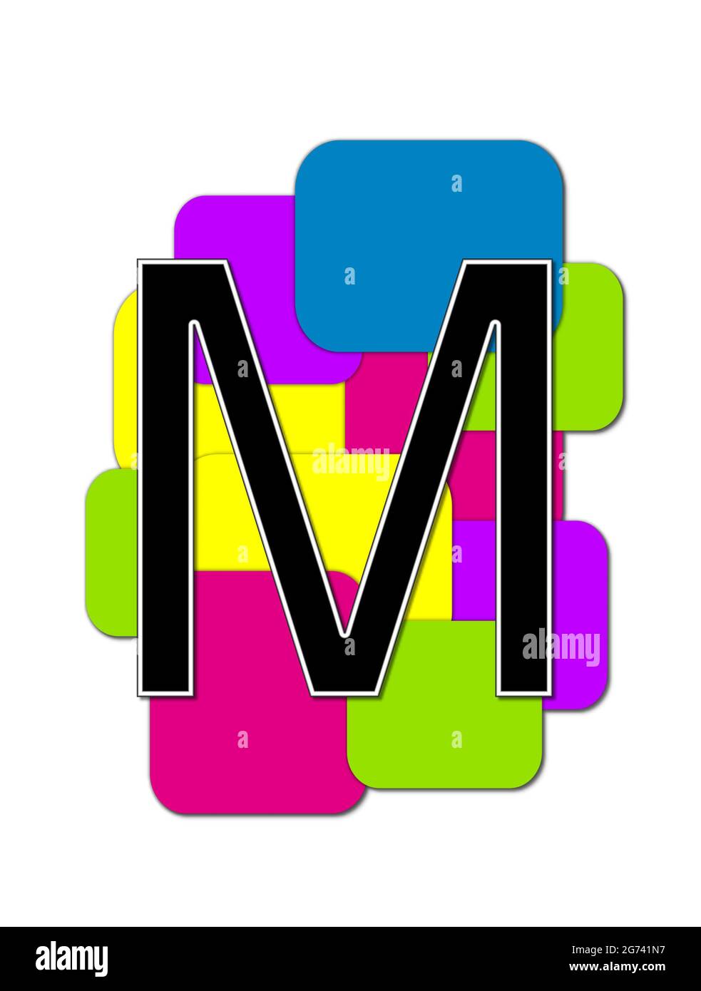 The letter M, in the alphabet set "Geometric" is black and rimmed in ...