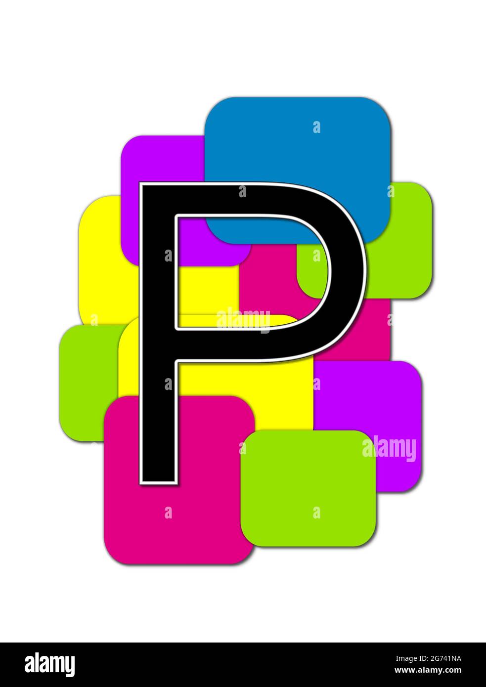The letter P, in the alphabet set "Geometric" is black and rimmed in ...