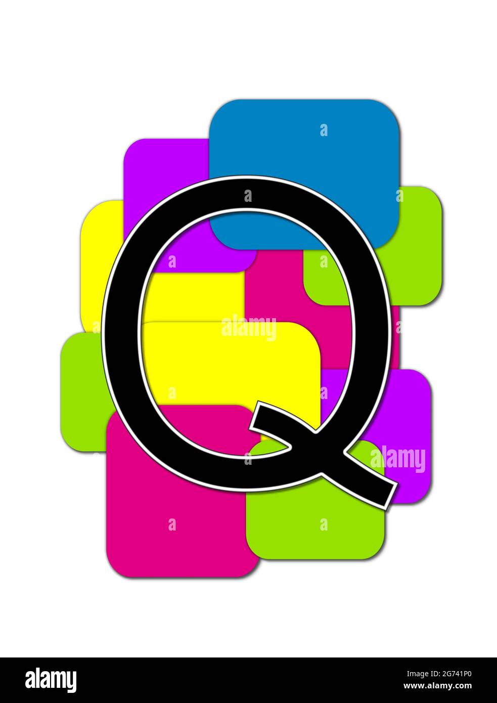 The letter Q, in the alphabet set "Geometric" is black and rimmed in ...