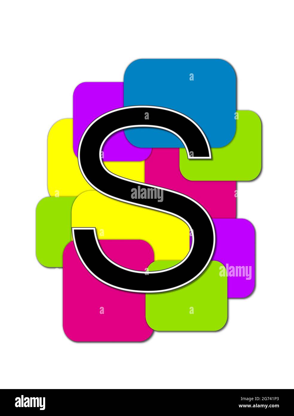 The letter S, in the alphabet set "Geometric" is black and rimmed in ...