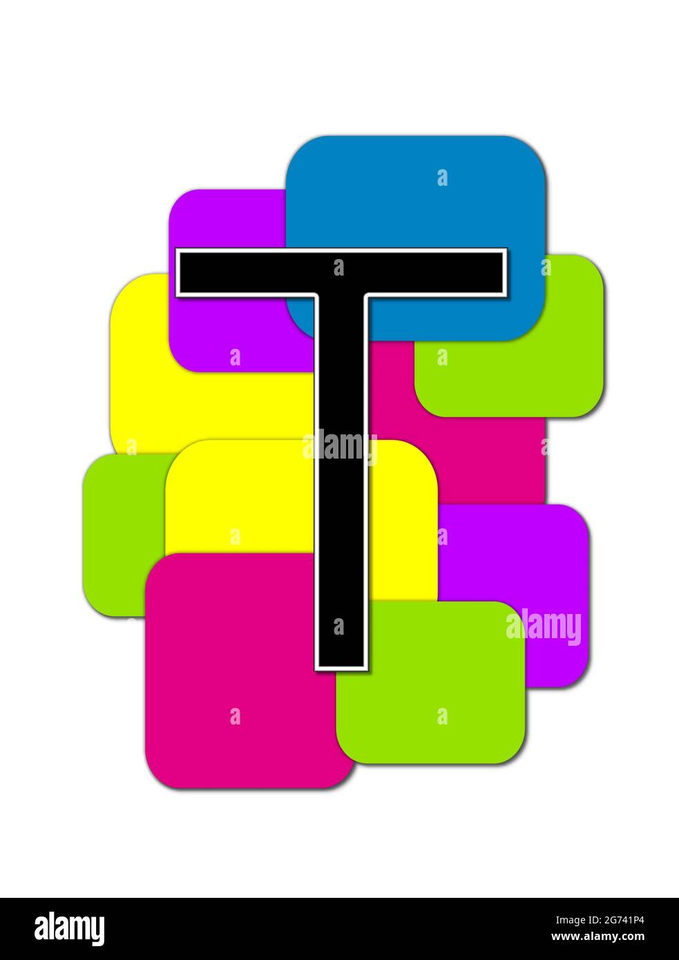 The letter T, in the alphabet set "Geometric" is black and rimmed in ...