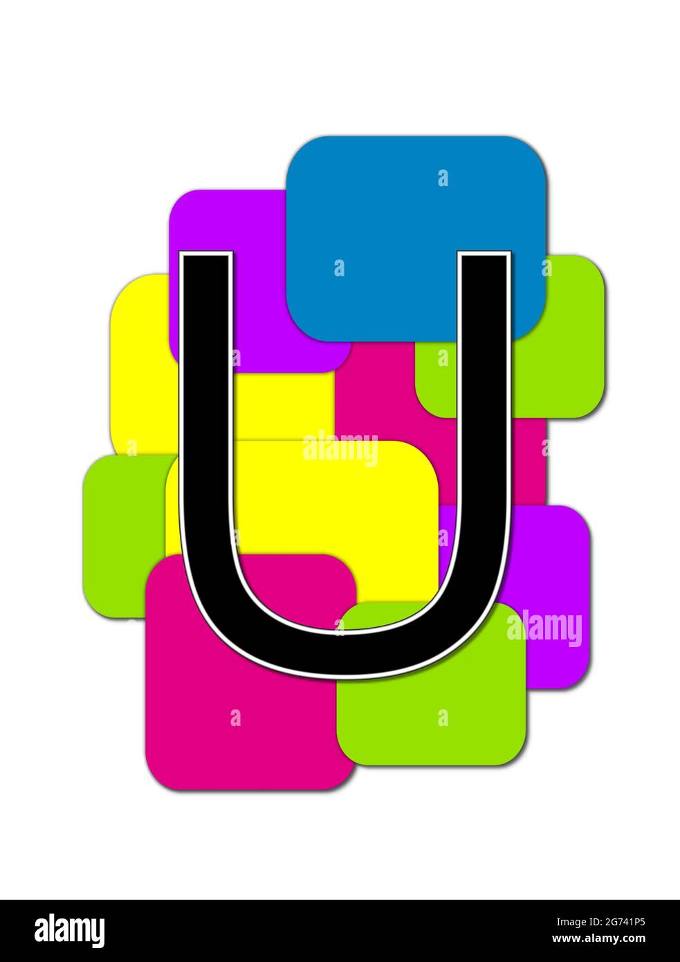 The letter U, in the alphabet set "Geometric" is black and rimmed in ...