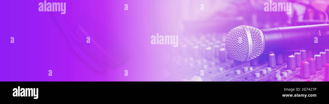 Wireless microphone on professional audio mixer. Quality microphone for ...