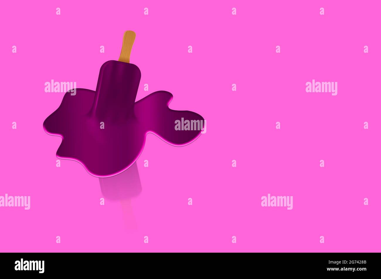 Pink Stick Ice Cream melting In Pink background. soft frozen dessert ...