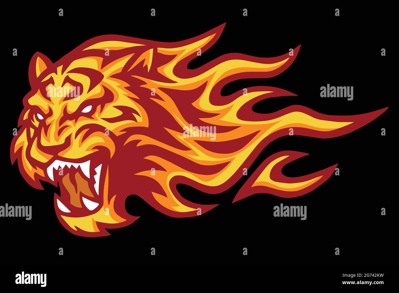Tiger Roaring Head Fire Burning Flame Logo Vector Mascot Design Stock ...
