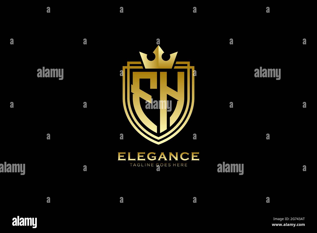 FH elegant luxury monogram logo or badge template with scrolls and royal crown - perfect for ...
