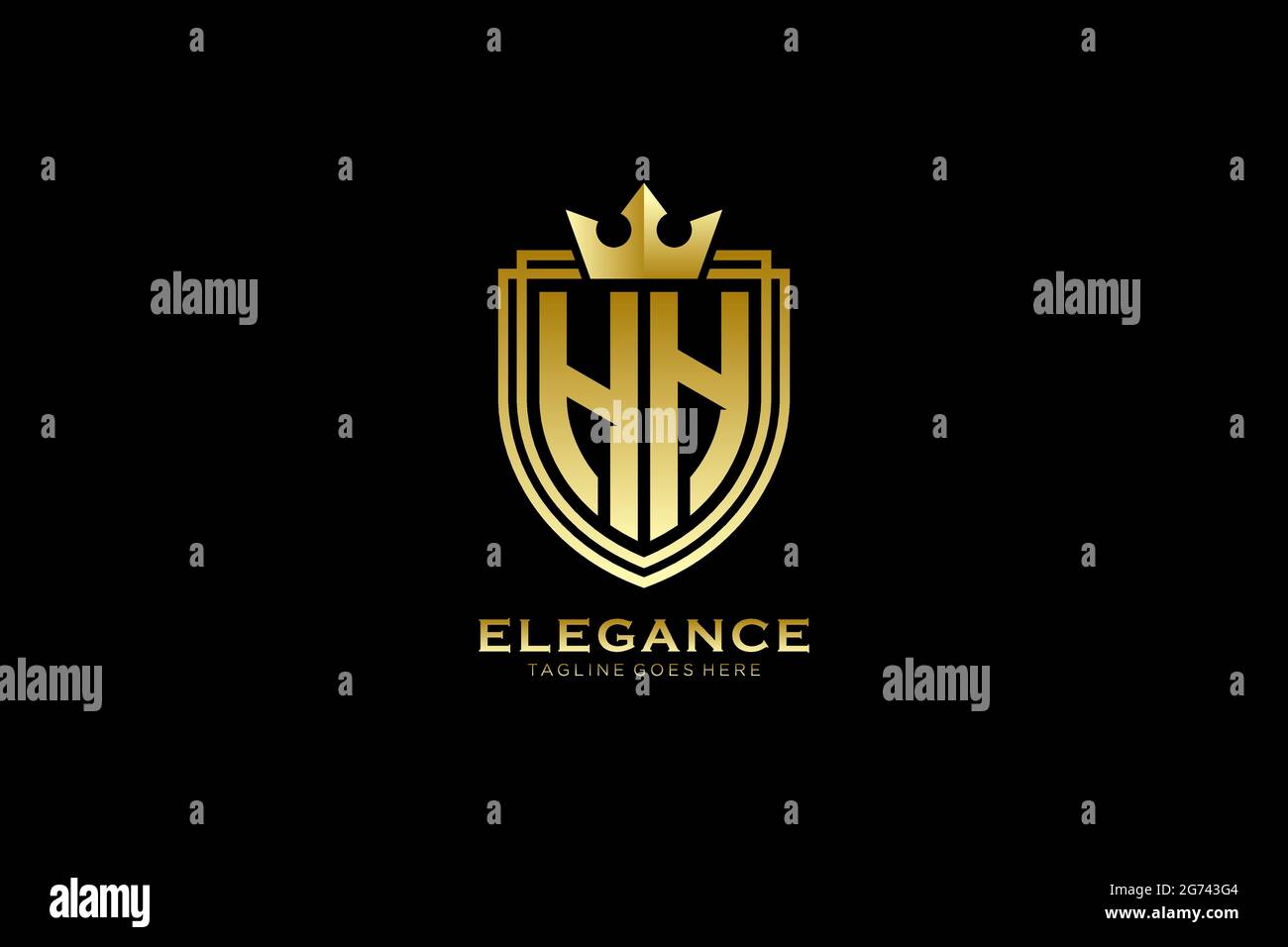 HH elegant luxury monogram logo or badge template with scrolls and royal crown - perfect for ...
