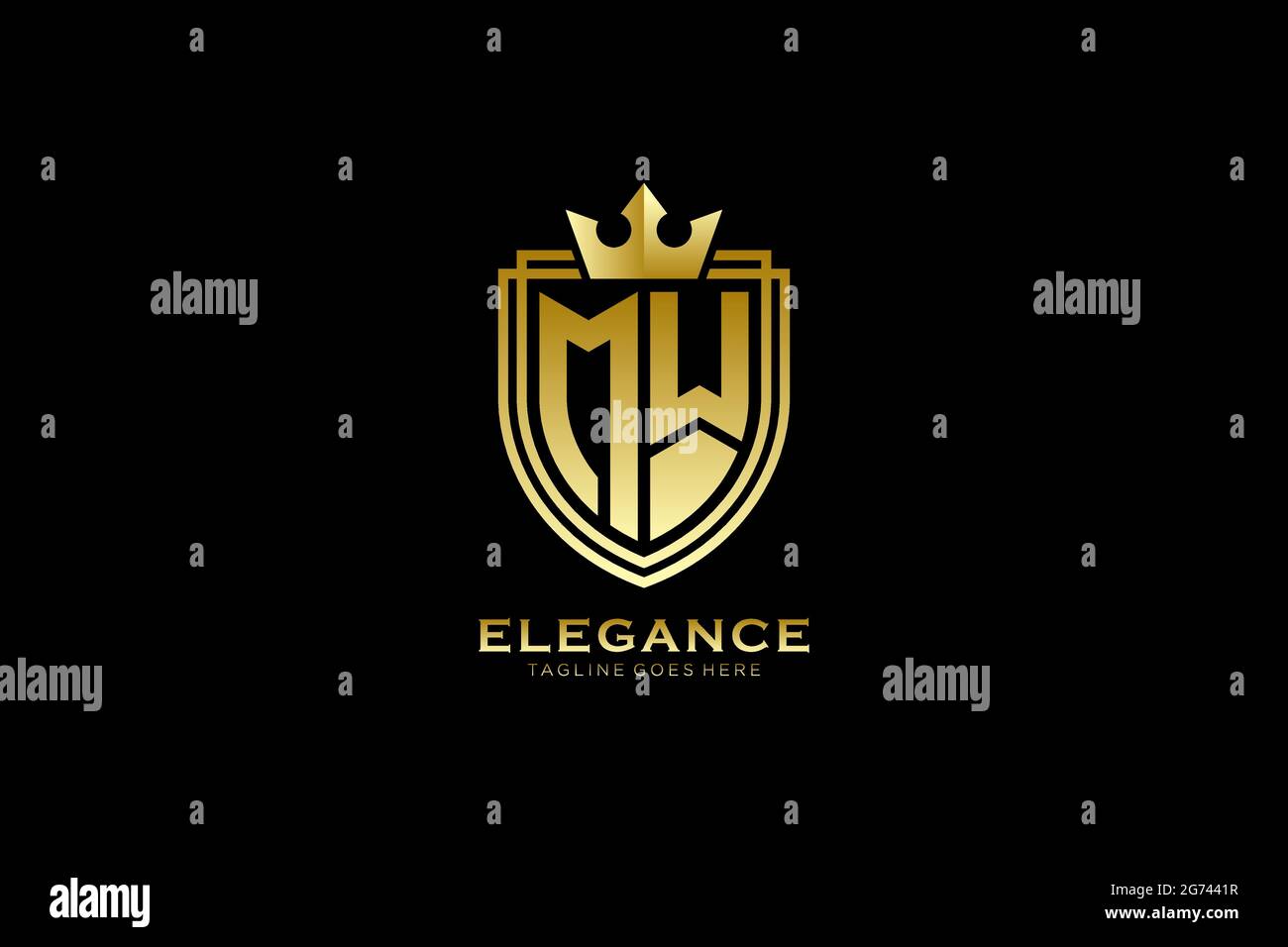 MW elegant luxury monogram logo or badge template with scrolls and ...