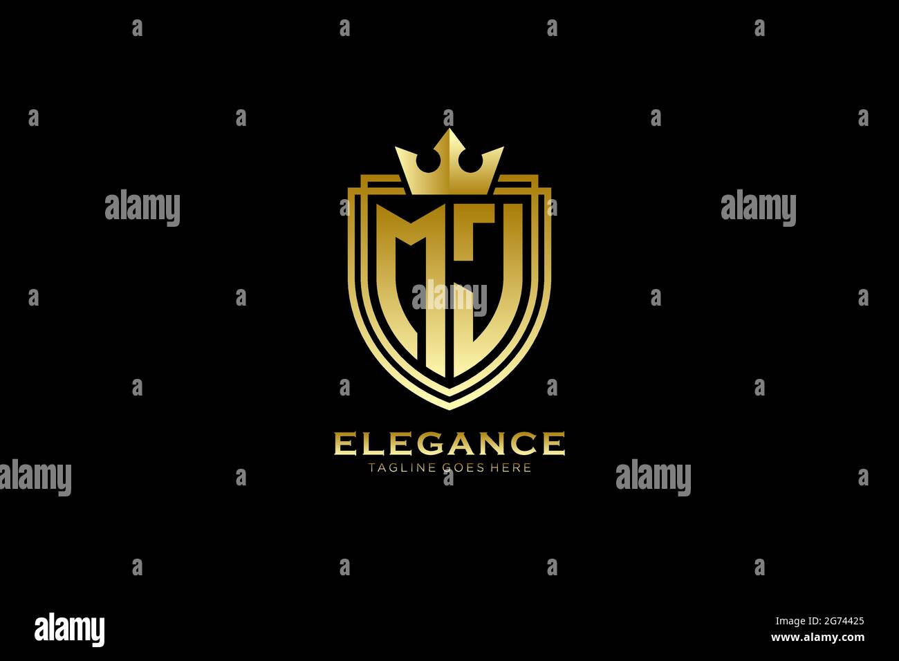 MJ elegant luxury monogram logo or badge template with scrolls and ...