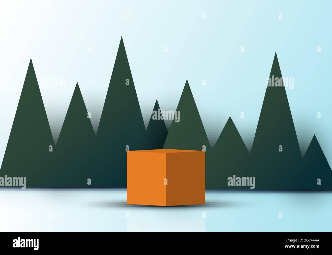 3D realistic brown cube shape with green triangles grass backdrop paper ...