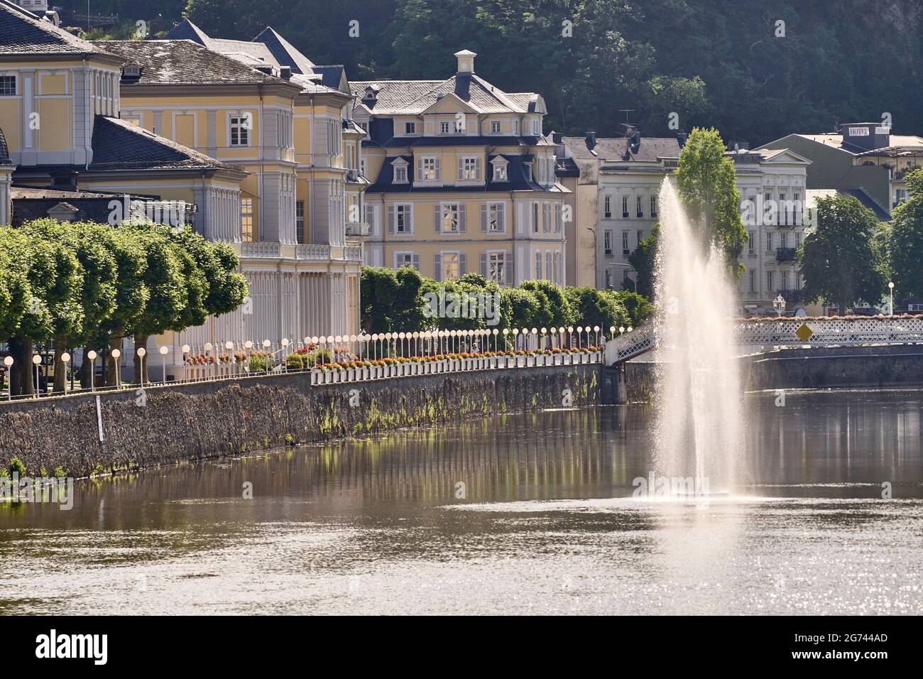 Bad Ems, Germany. 07th July, 2021. A fountain rises from the Lahn in ...