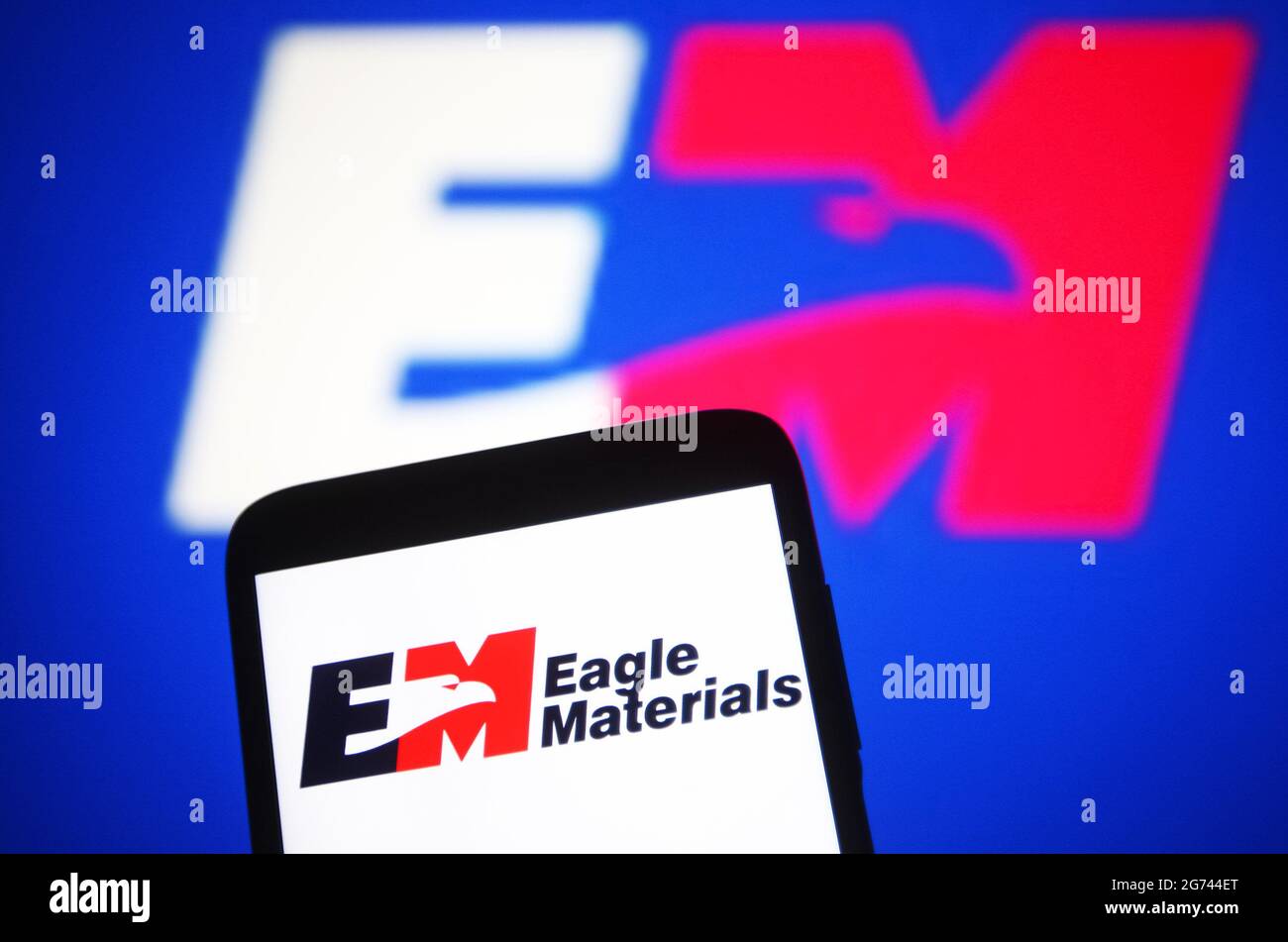 In this photo illustration, Eagle Materials logo seen on a smartphone ...