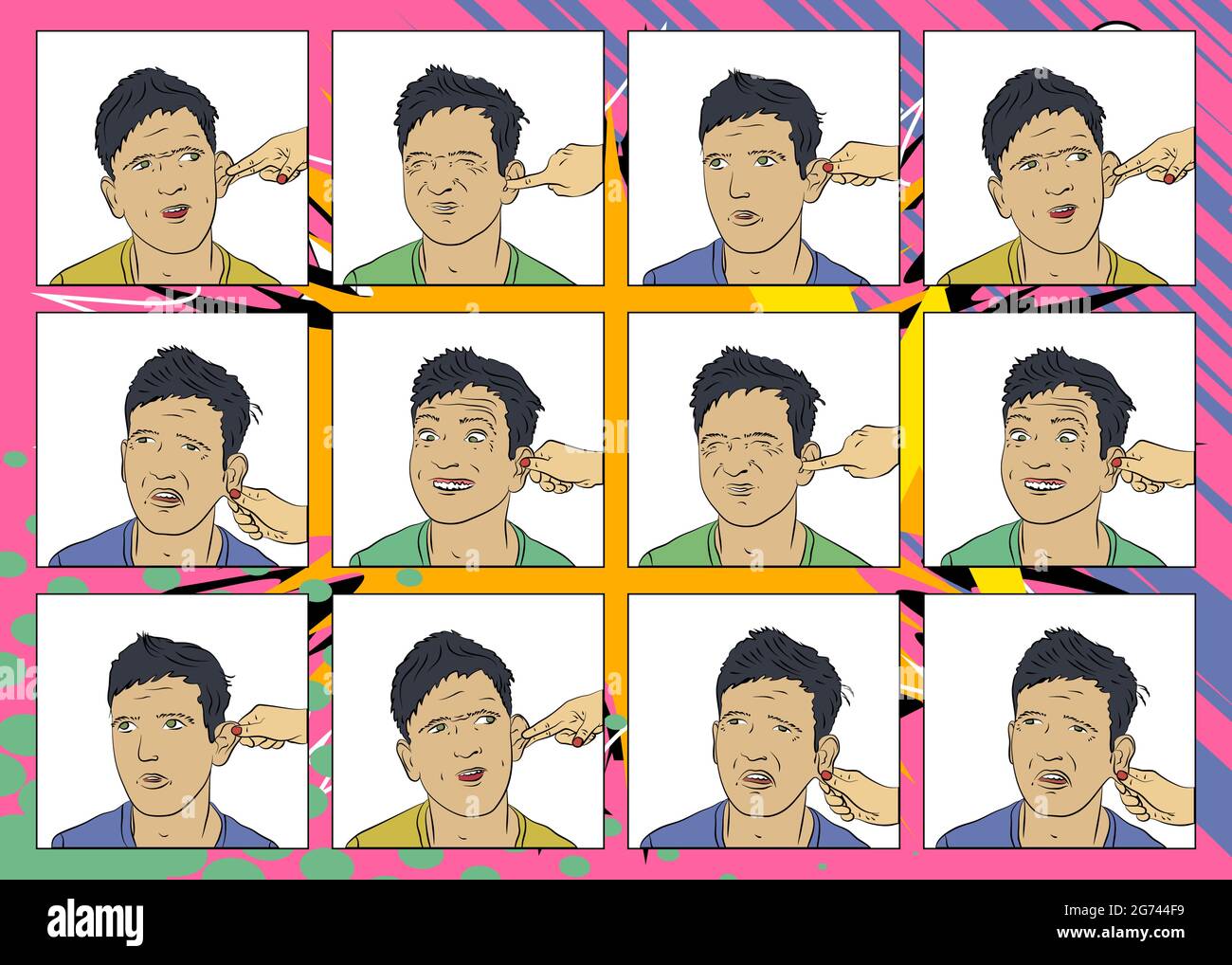 Woman pulling on her boyfriend's ears. Fun or punishment concept ...