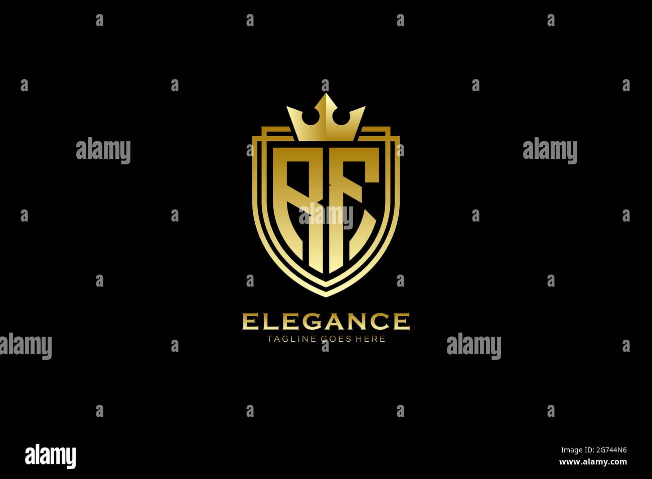 RF elegant luxury monogram logo or badge template with scrolls and ...