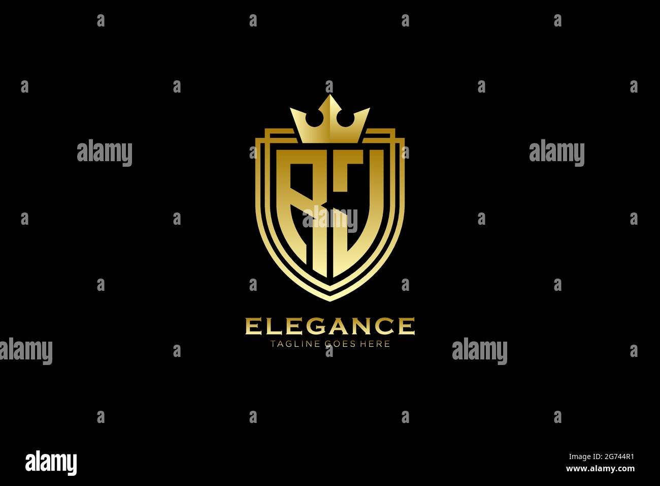 RJ elegant luxury monogram logo or badge template with scrolls and royal crown - perfect for ...