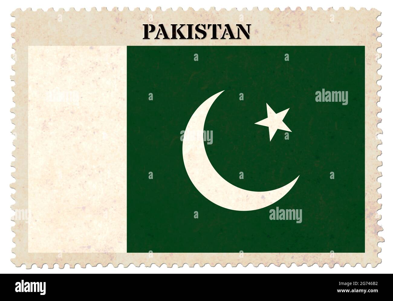 Pakistan flag Postage stamp isolated on white background with clipping ...