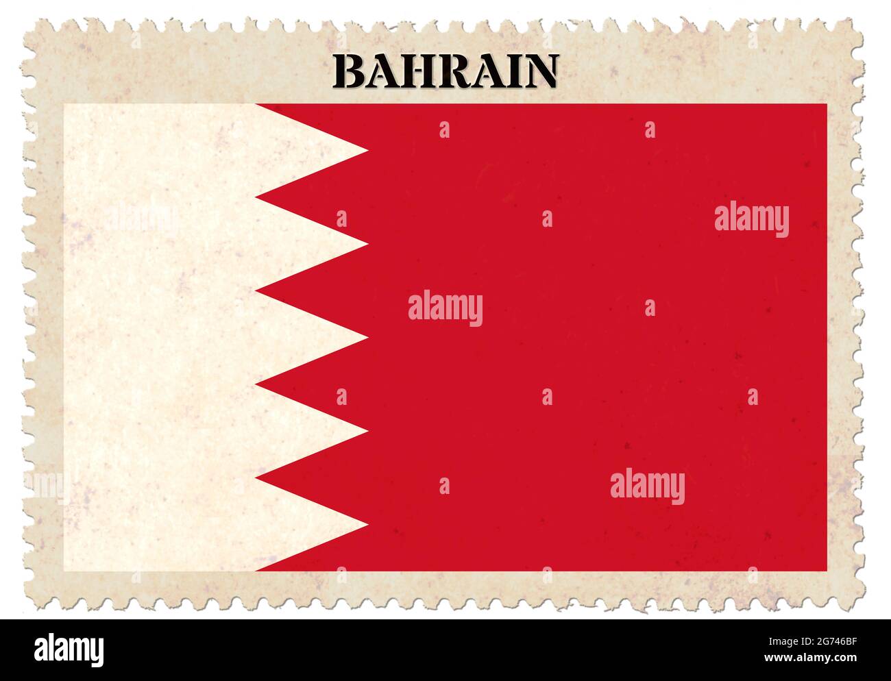 Bahrain flag Postage stamp isolated on white background with clipping ...