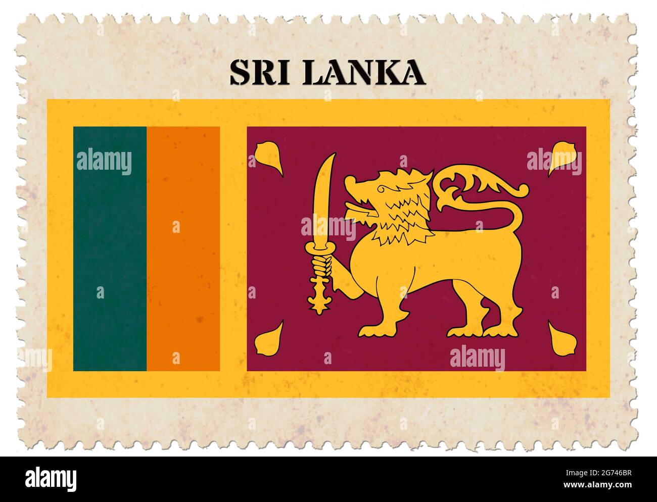 Sri lanka flag Postage stamp isolated on white background with clipping ...