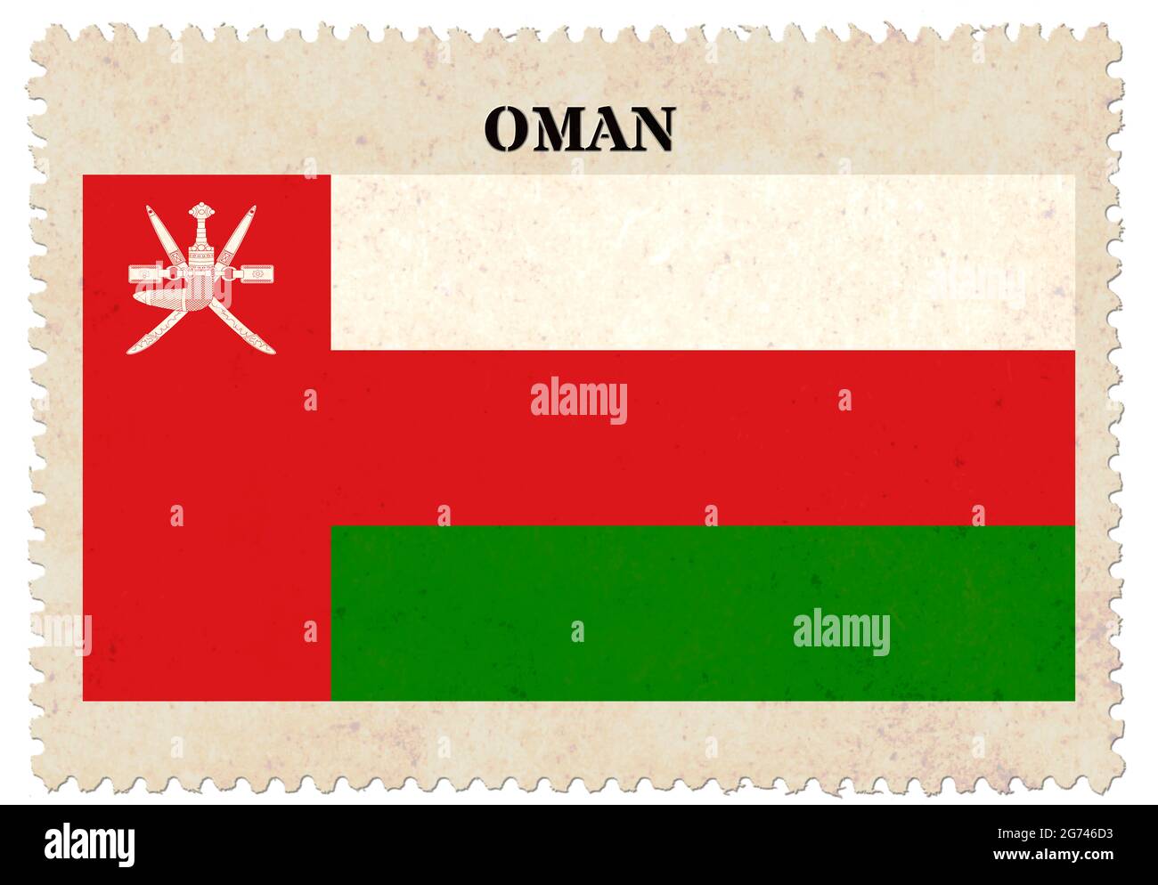 Oman flag Postage stamp isolated on white background with clipping path ...