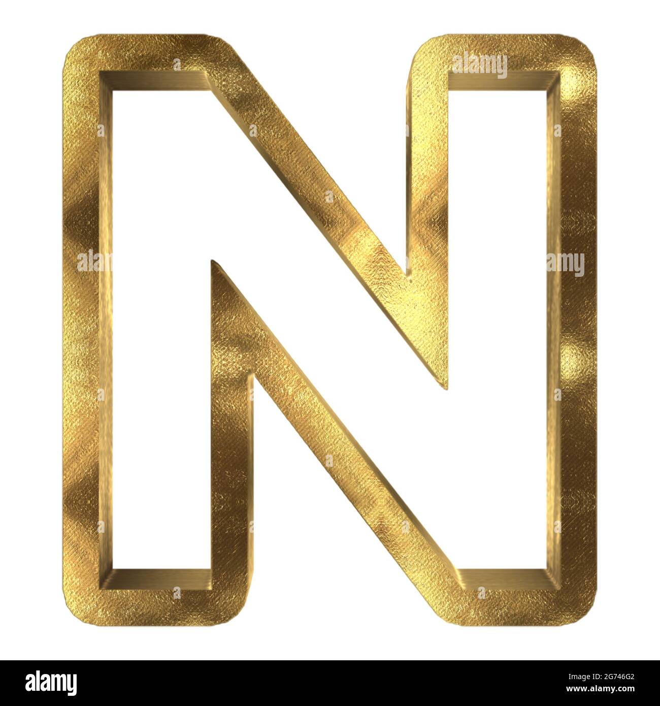 A 3D rendering of a golden outlined alphabet letter N isolated on a ...