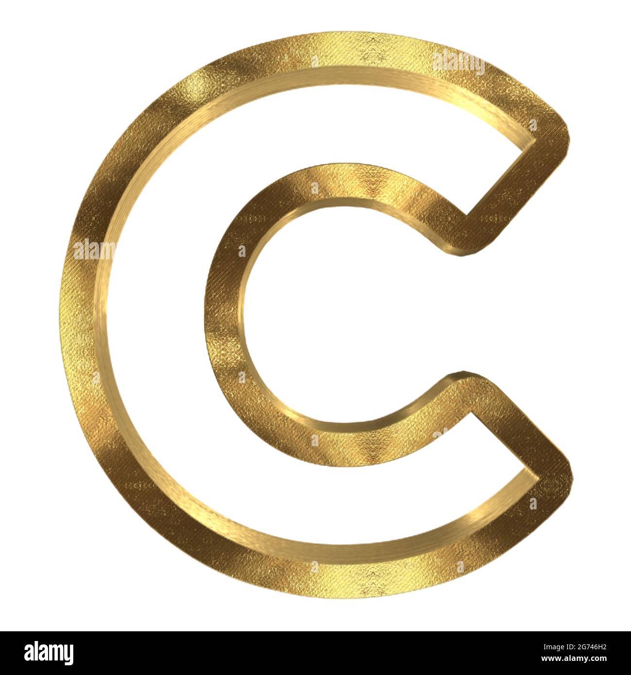 A 3D rendering of the golden "C" letter isolated on white background ...