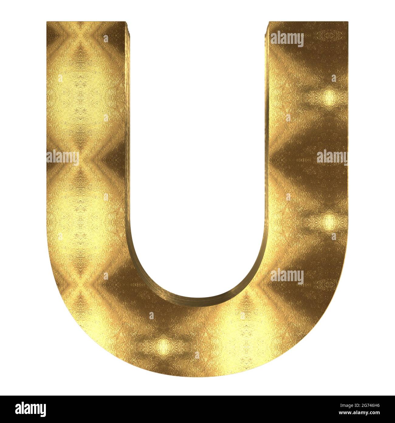 A 3D rendering of the golden "U" letter isolated on white background ...