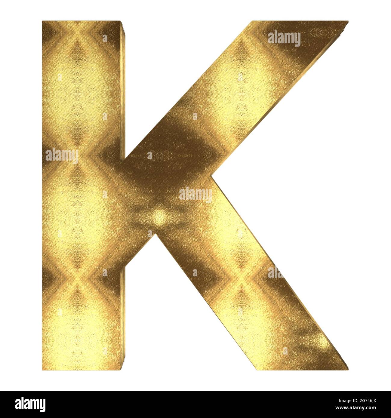 A 3D rendering of the golden "K" letter isolated on white background ...